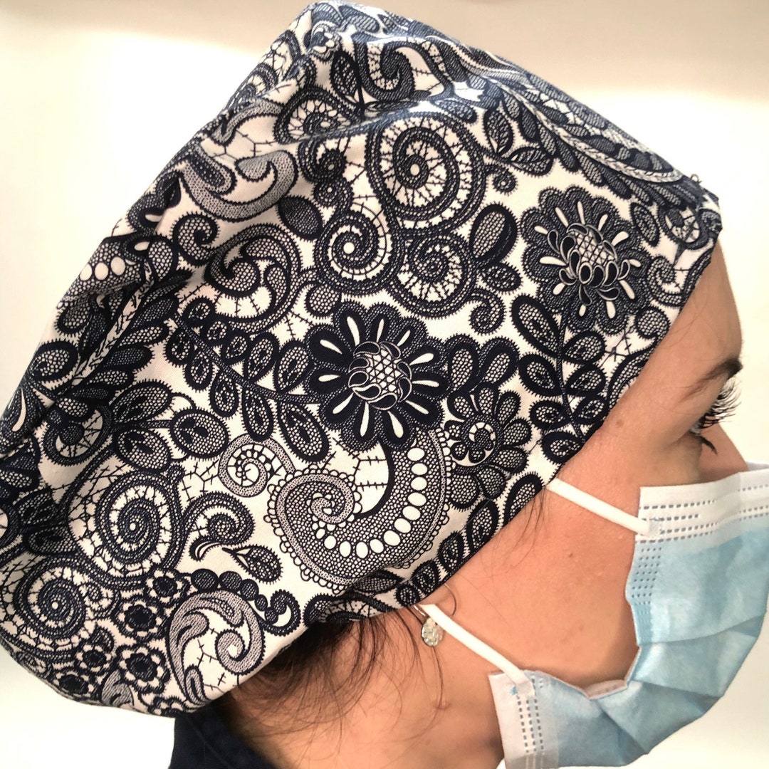 Theatre Scrub Hats Caps Dark Blue/white Swirl Obstetrician ...