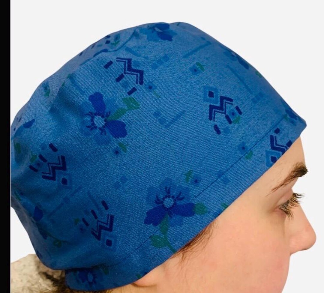 Blue Floral Surgical Scrub Hat and Cap: Medical, Nurse, Doctor ...