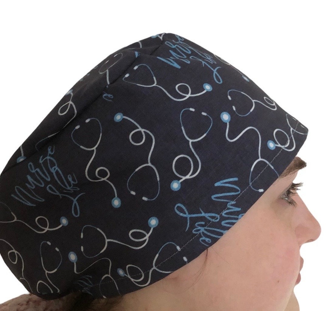 Blue Stethoscope Print Scrub Hat: Medical Nurse Cap Doctors Nurses ODP ...