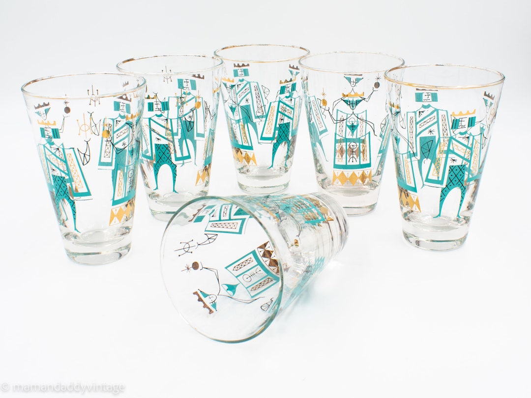 Libbey Monte Carlo Tumblers in Gold and Turquoise - Set of 6 - Etsy