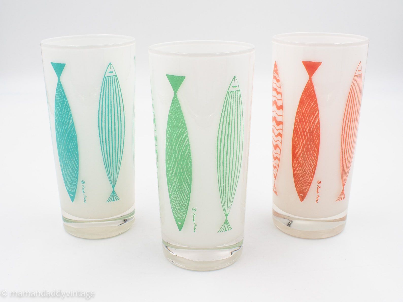 Fred Press Double Highball Fish Glasses in White With Teal - Etsy