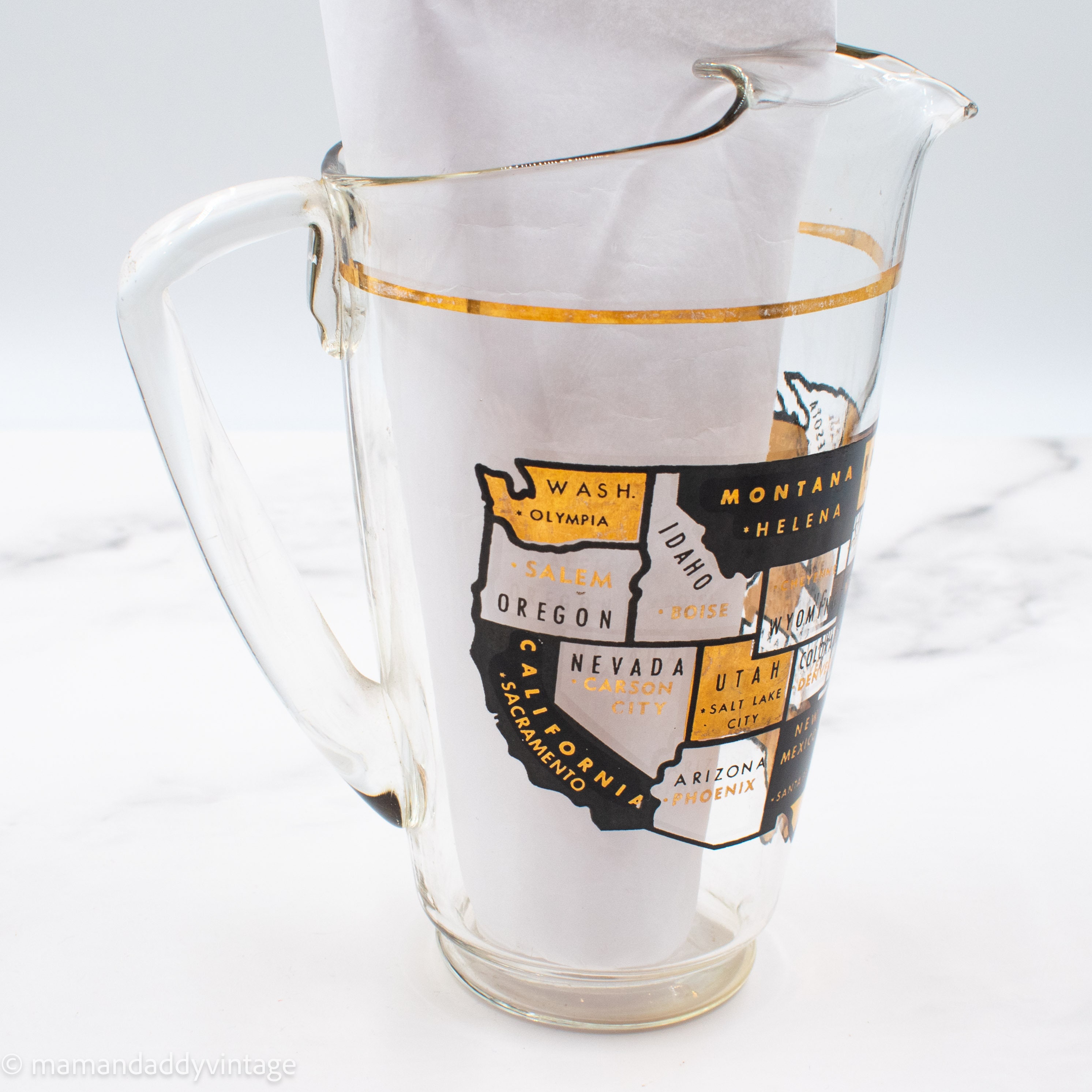 Gold and Black Map of the USA Bar Set With Pitcher and Cocktail Glasses ...