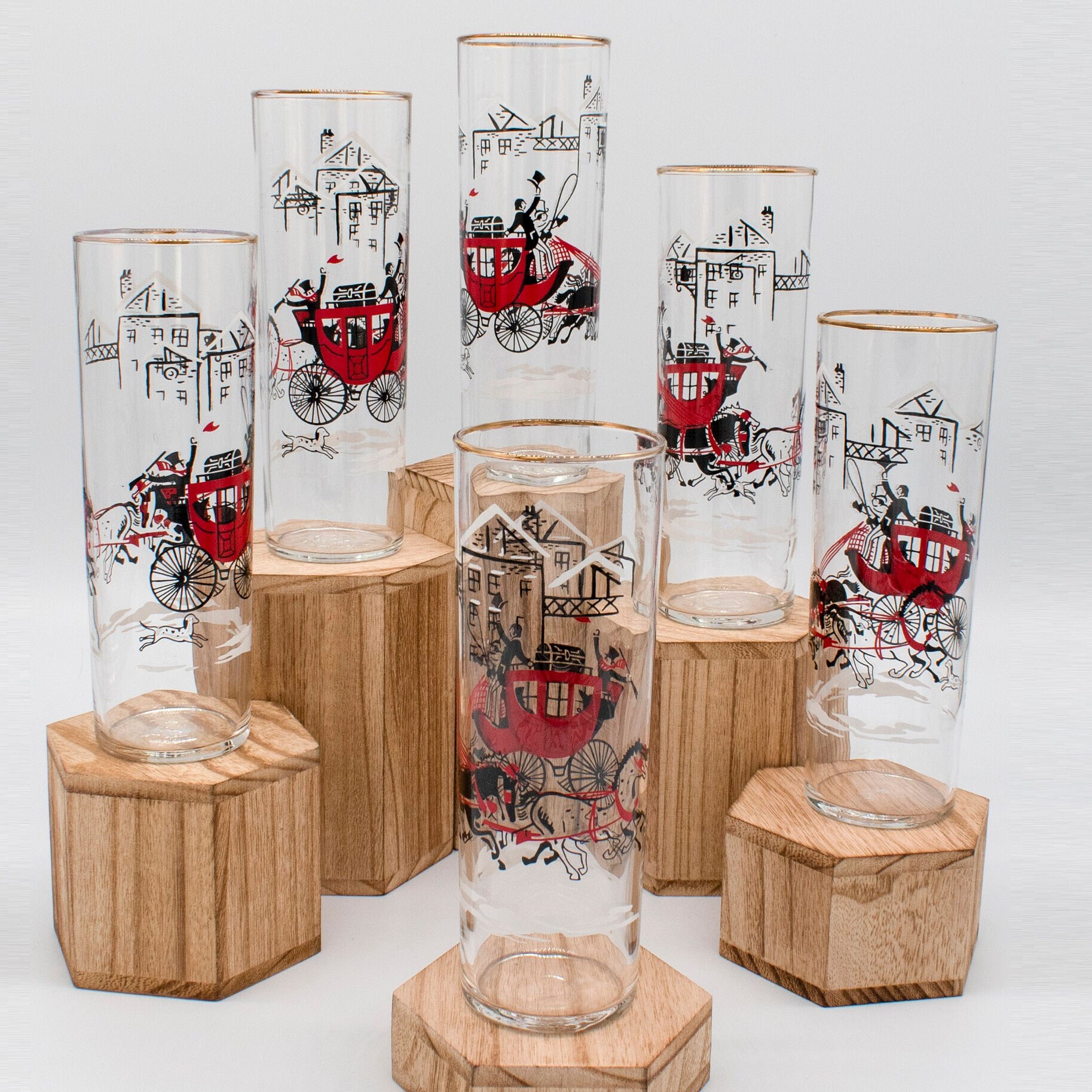 Libbey Glasses Horses and Stage Coach Set of 6 - Etsy