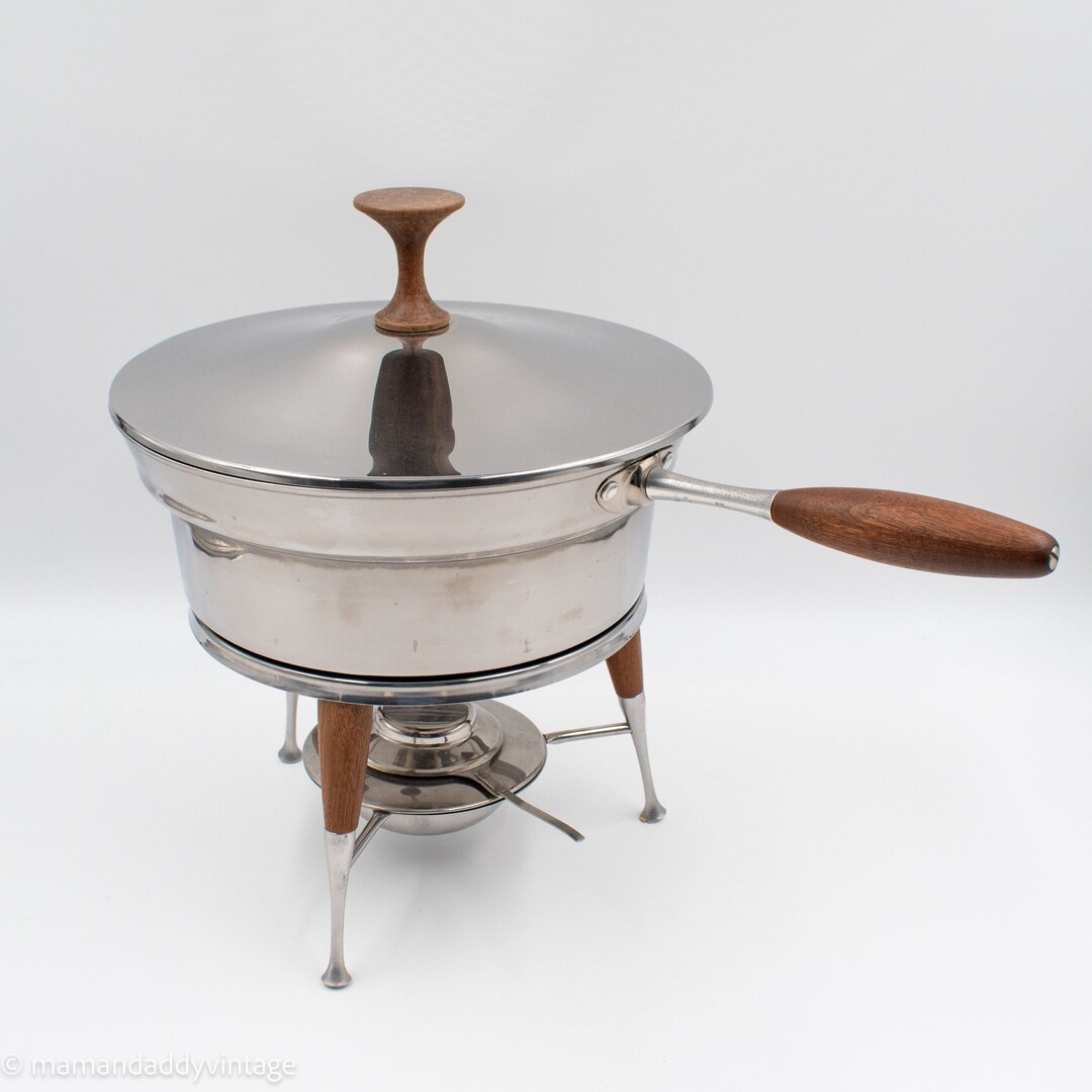 Mid-century Fondue Pot & Chafing Dish Teak and Stainless Steel Ernest ...