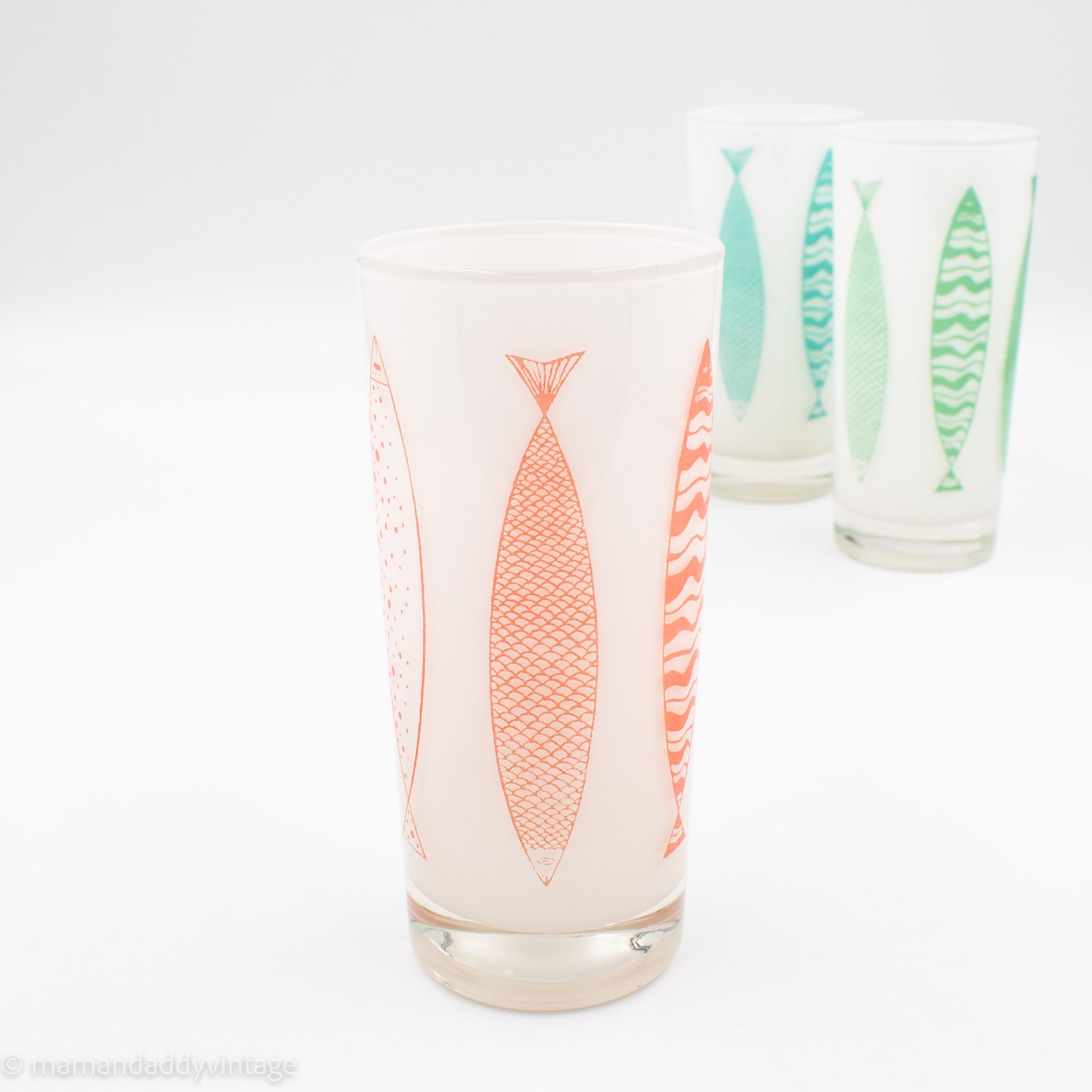 Fred Press Double Highball Fish Glasses in White With Teal - Etsy
