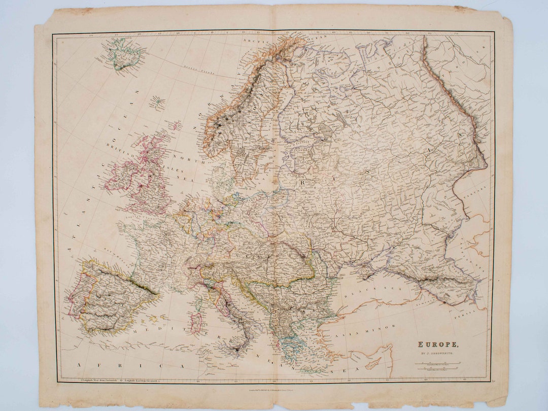1832 J. Arrowsmith Map of Europe - Etsy