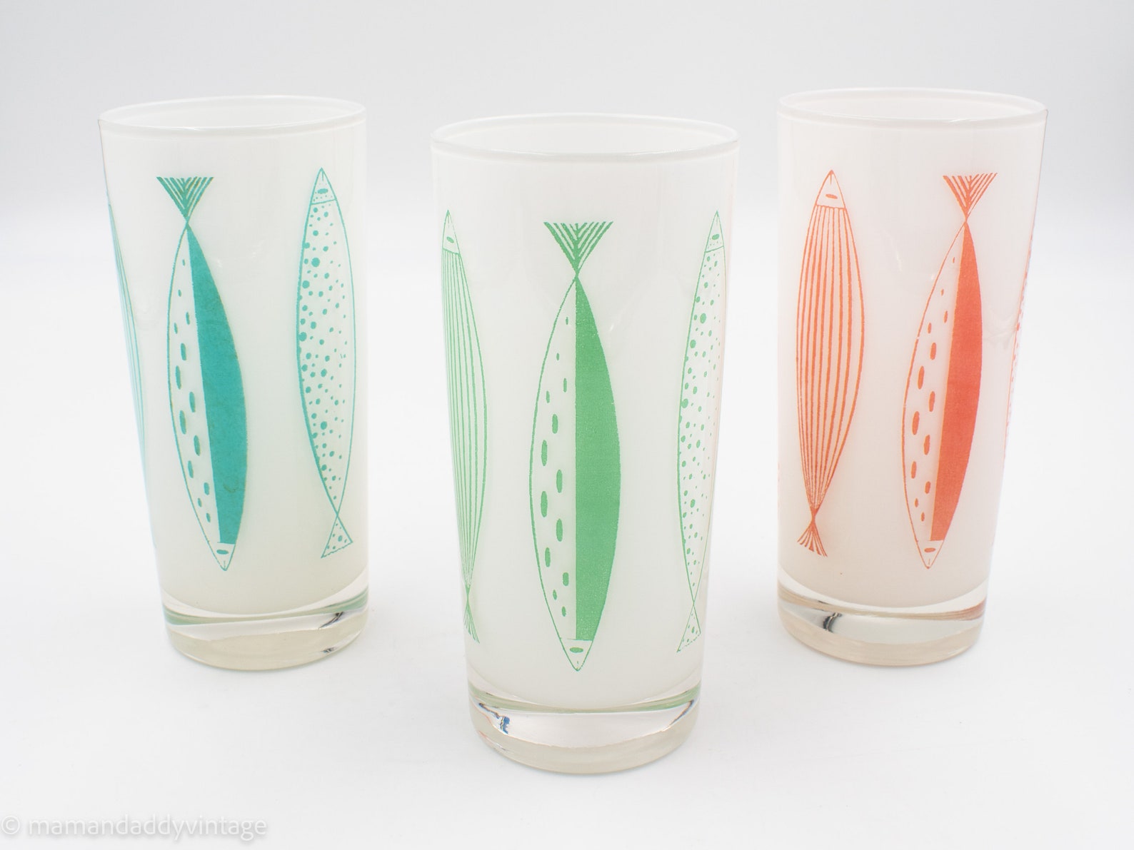 Fred Press Double Highball Fish Glasses in White With Teal - Etsy