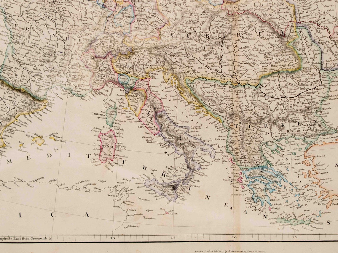 1832 J. Arrowsmith Map of Europe - Etsy