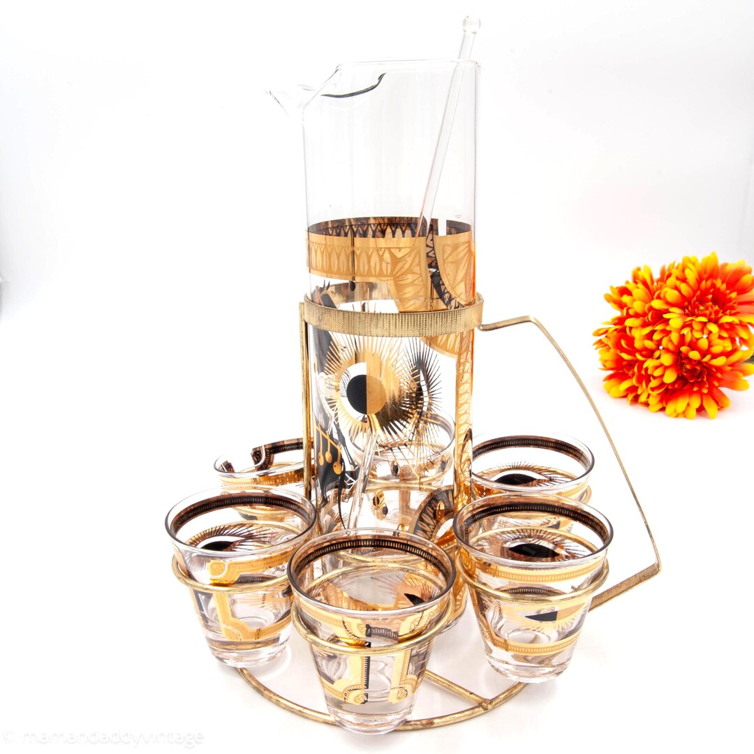 Fred Press T'ang Martini Set: Mid-century Black & Gold Barware With ...