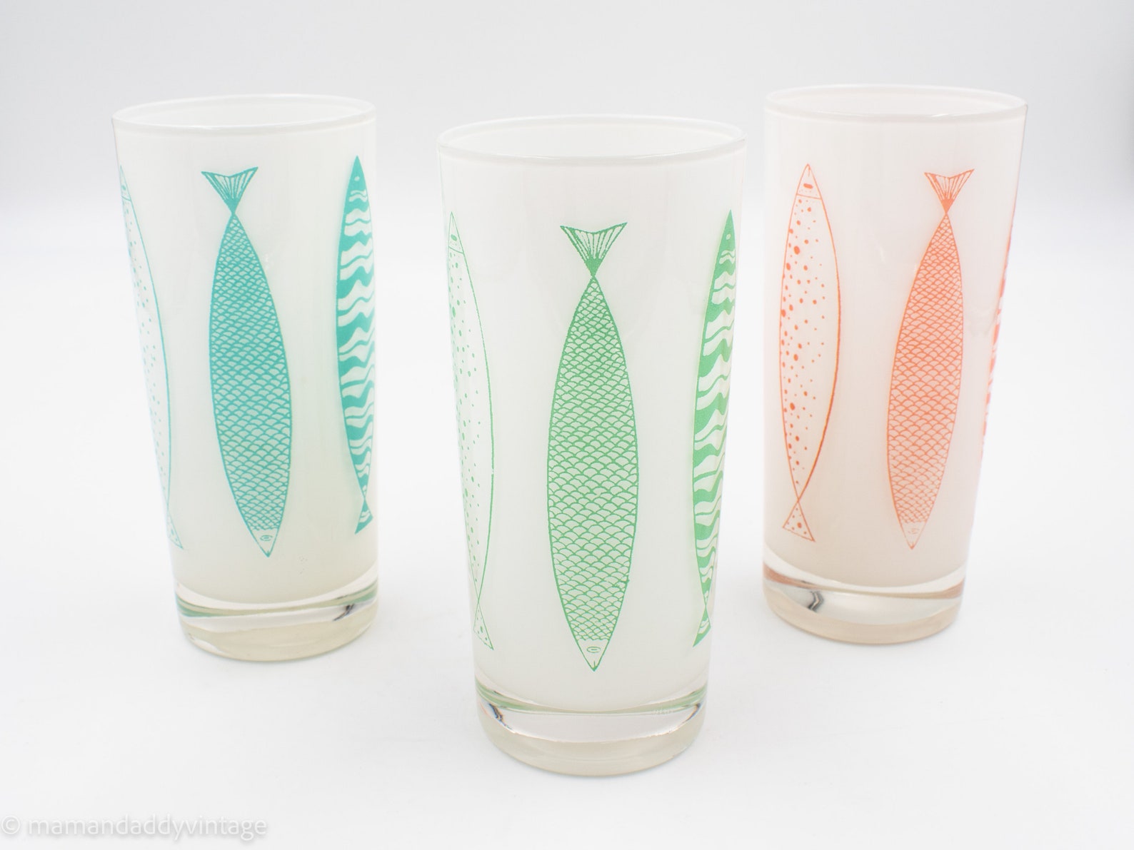 Fred Press Double Highball Fish Glasses in White With Teal - Etsy