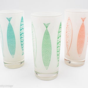 Fred Press Double Highball Fish Glasses in White With Teal, Red, and ...
