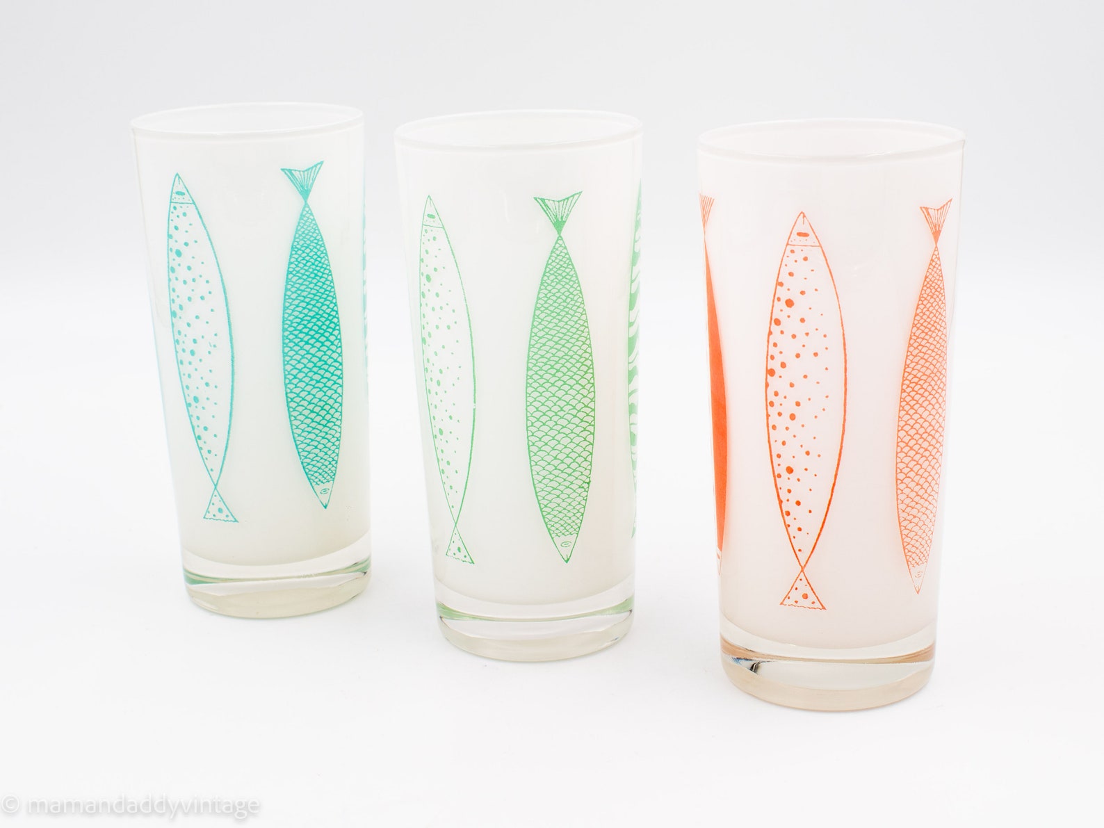 Fred Press Double Highball Fish Glasses in White With Teal - Etsy