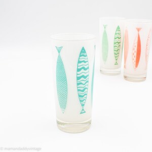 Fred Press Double Highball Fish Glasses in White With Teal, Red, and ...