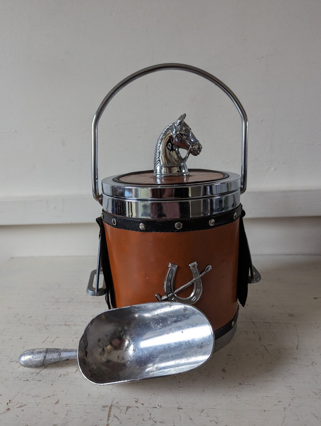 Vintage 1970s Equestrian Horse Ice Bucket and Scoop, Man Cave, Props ...