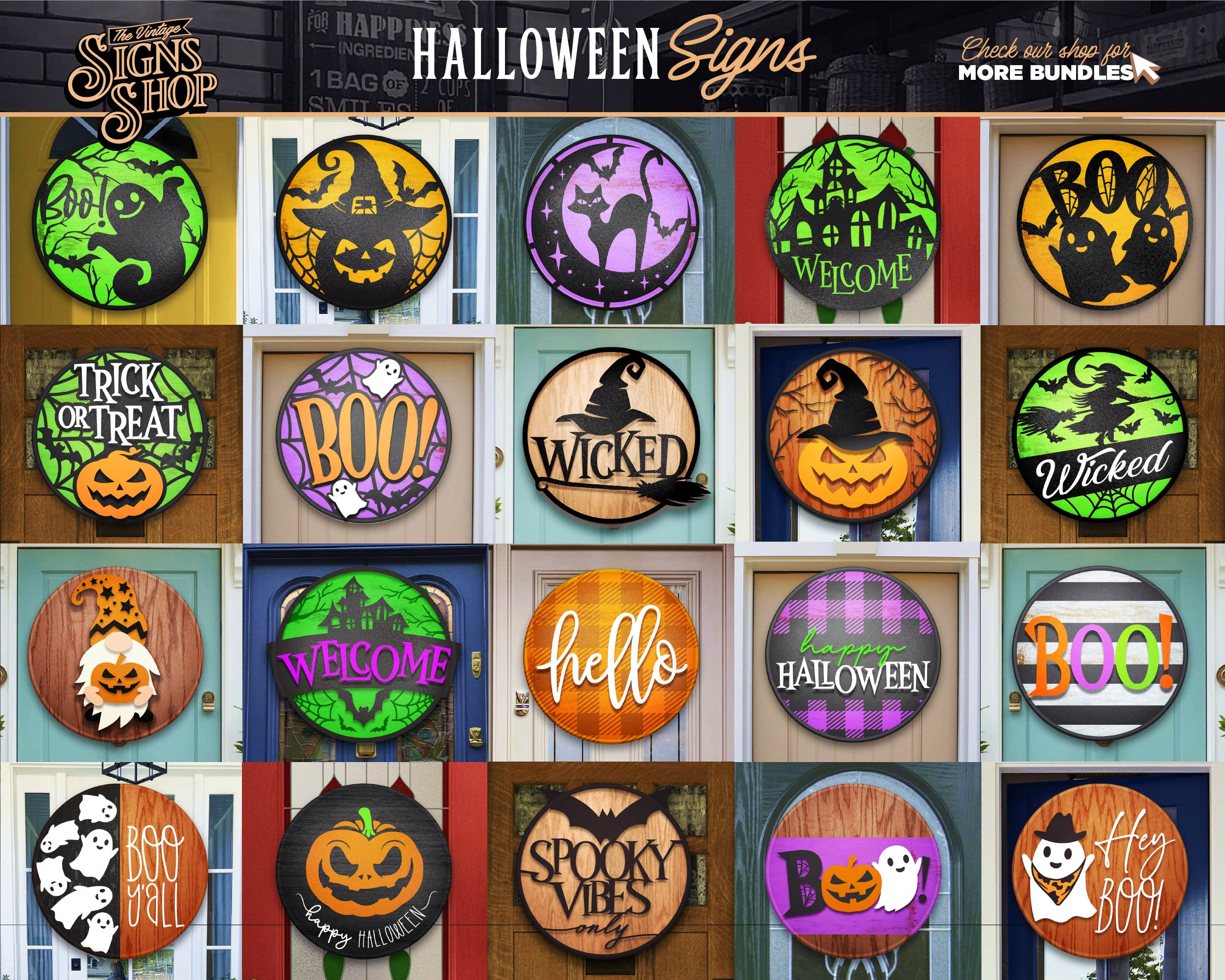 60 Halloween Door Sign SVG Bundle: Spooky Porch Decor (digital Download ...