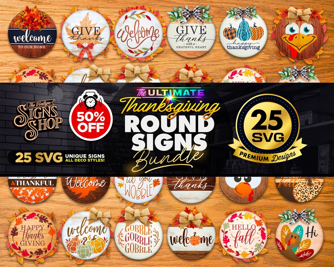 Thanksgiving Round Sign Bundle: 25 SVG Designs (digital Download) - Etsy