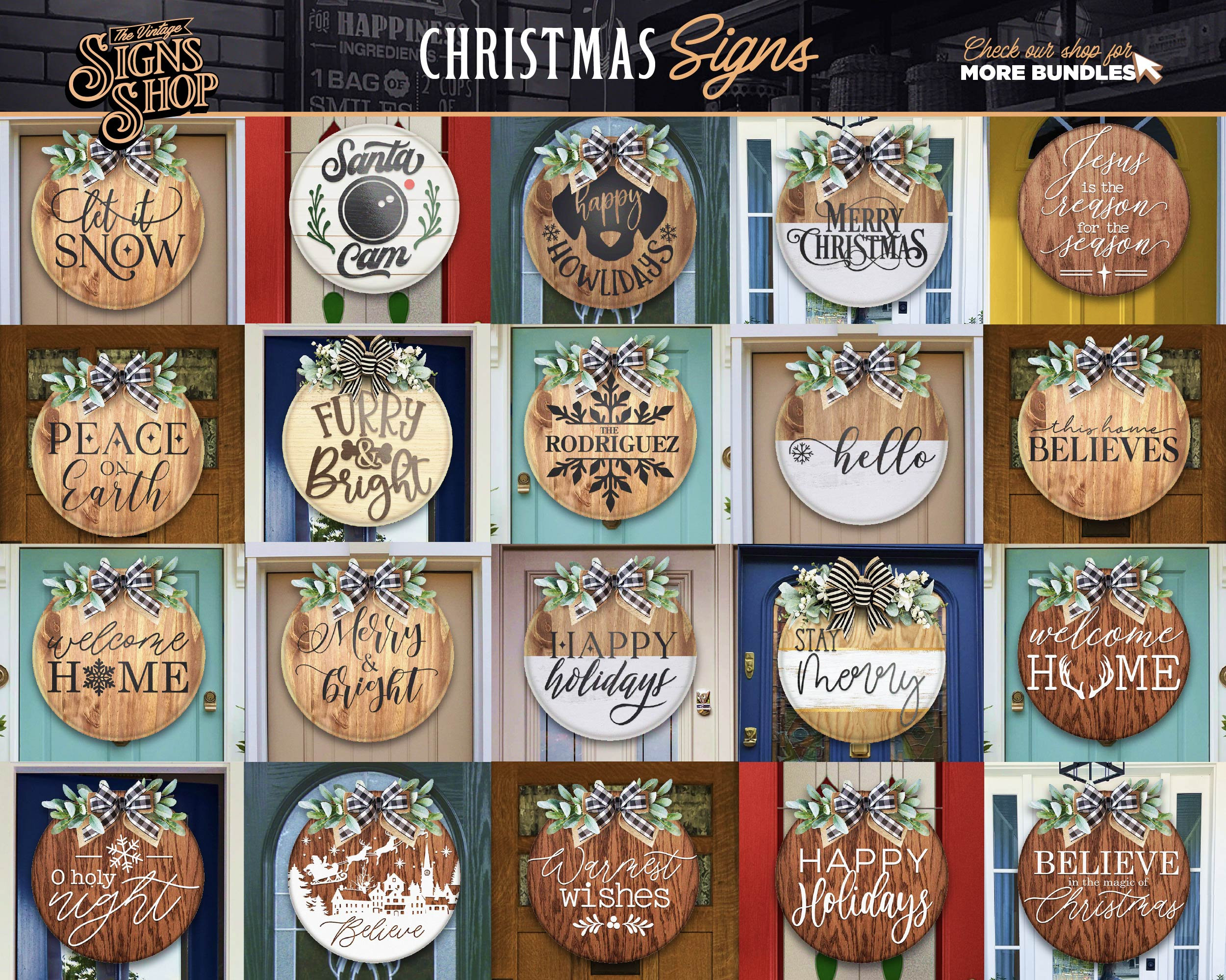 100 Christmas Door Sign SVG Bundle: Holiday Welcome Signs (digital ...