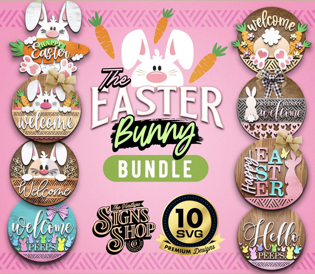 Easter Bunny Door Hanger SVG Bundle: Laser Cut Files (digital Download ...