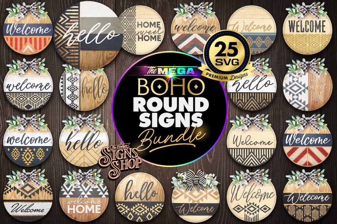 25 Boho Welcome Sign SVG Bundle: Geometric Door Hanger (digital) - Etsy