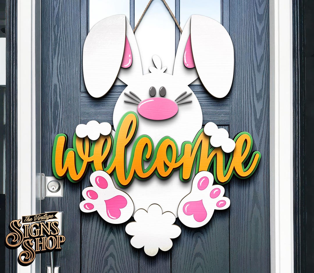 Easter Bunny Welcome Sign SVG: Laser Cut Door Hanger File - Etsy