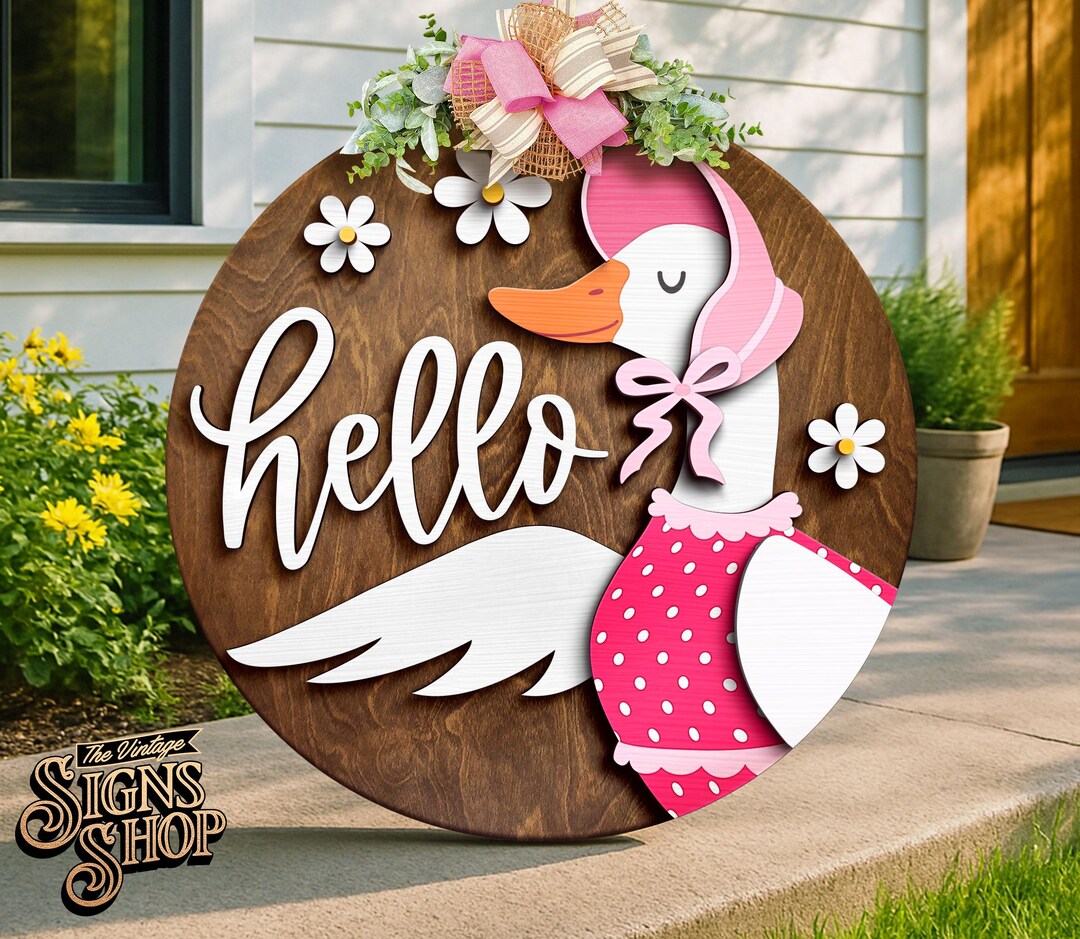 Hello Goose Lady Door Hanger SVG: Farmhouse Porch Sign (laser Cut File ...