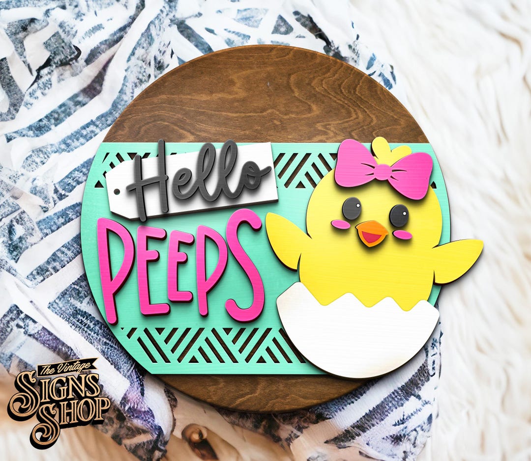 Hello Peeps Door Hanger SVG: Easter Laser Cut File - Etsy