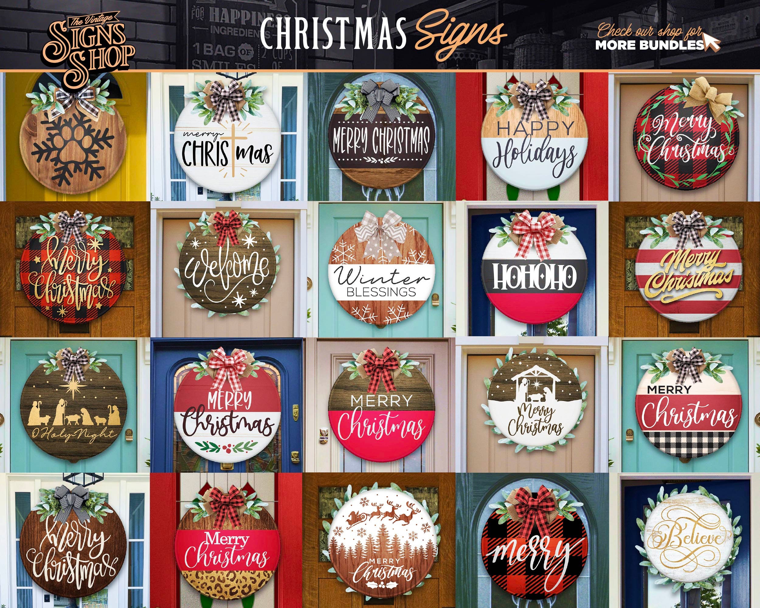 100 Christmas Door Sign SVG Bundle: Holiday Welcome Signs (digital ...
