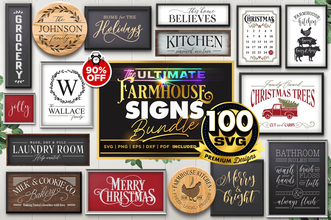100 Christmas Farmhouse Signs Bundle: SVG, PNG, PDF - Etsy