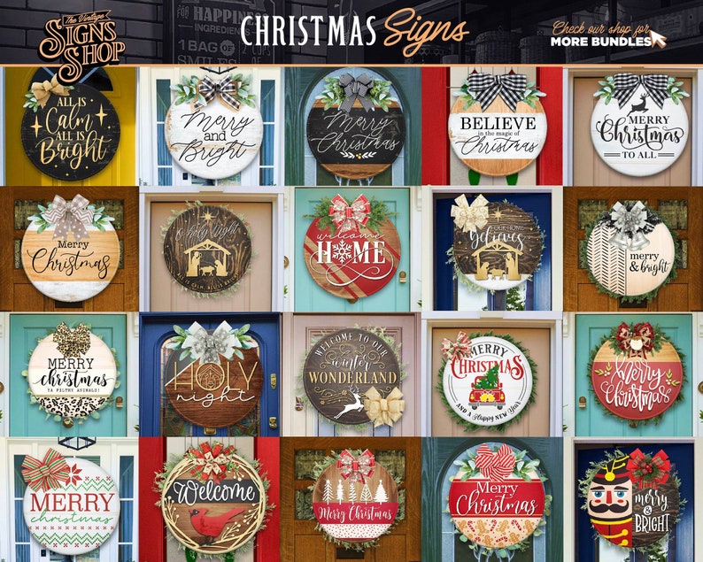 100 Christmas Door Sign SVG Bundle: Holiday Welcome Signs (digital ...