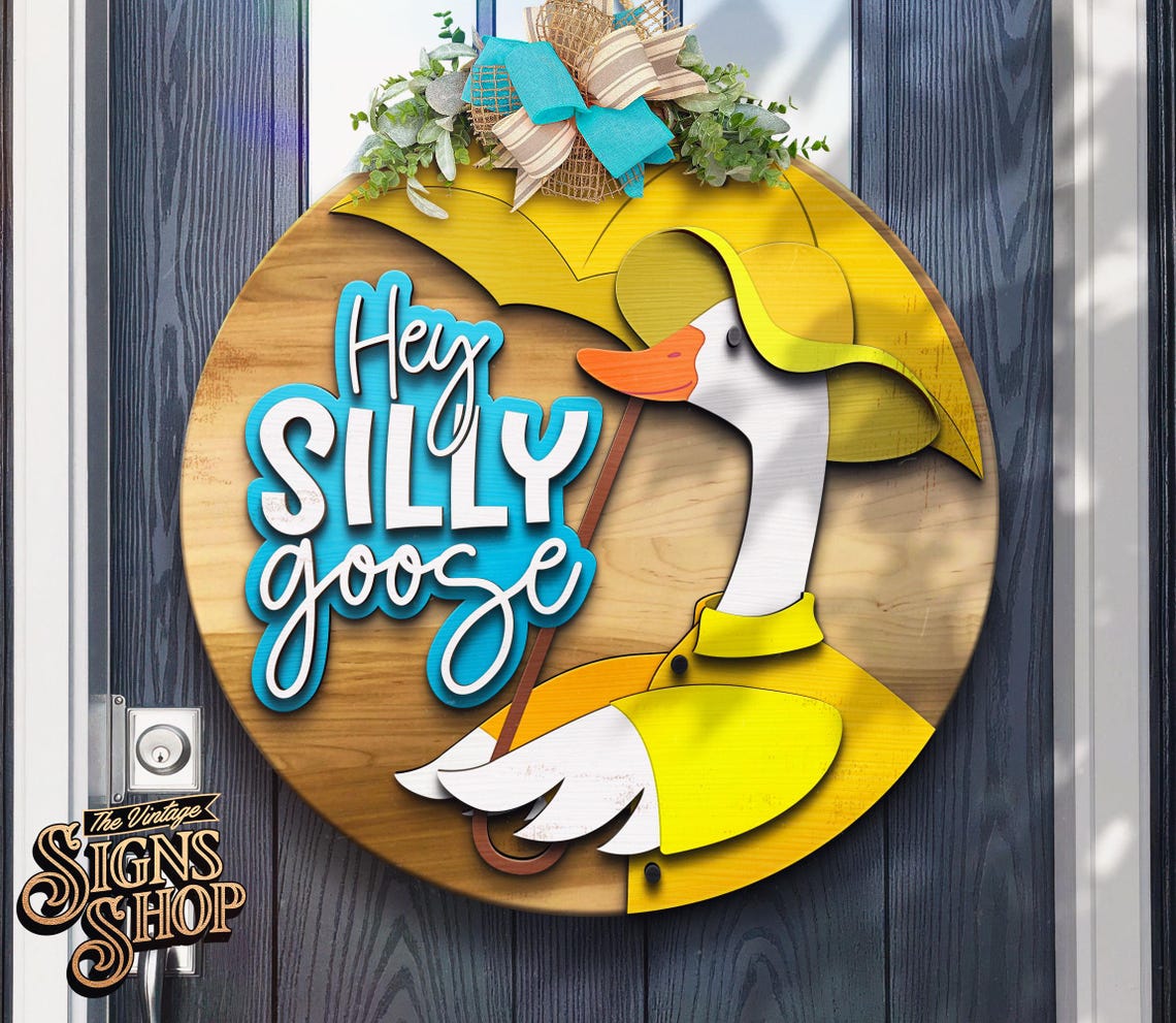 Goose Door Hanger SVG: Funny Raincoat Porch Sign Laser Cut File - Etsy