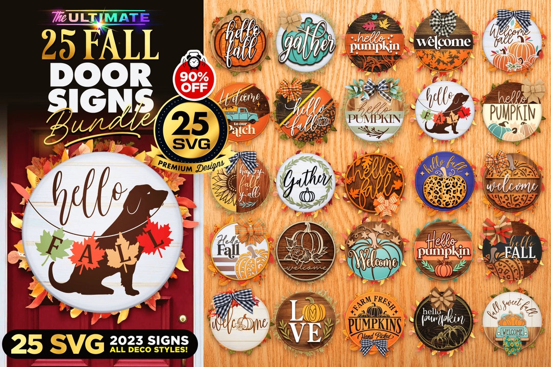 25 Fall Door Sign SVG Bundle: Autumn Welcome Designs (digital Download ...