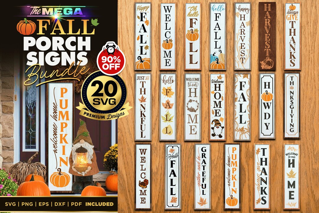 Thanksgiving Porch Sign SVG Bundle: 21 Fall Vertical Designs (digital ...
