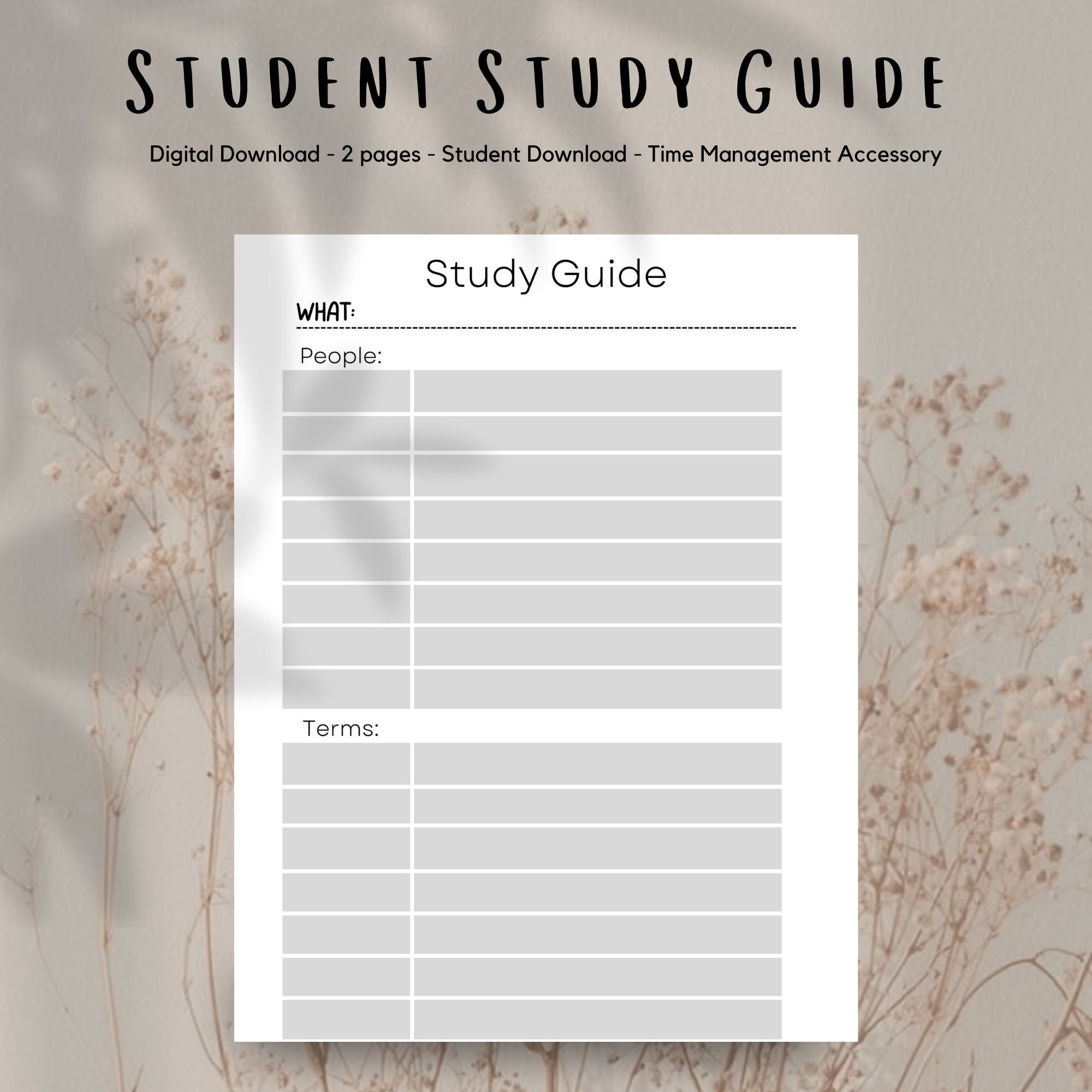 Study Guide Student Printable Download Study Printable Study Workpage ...