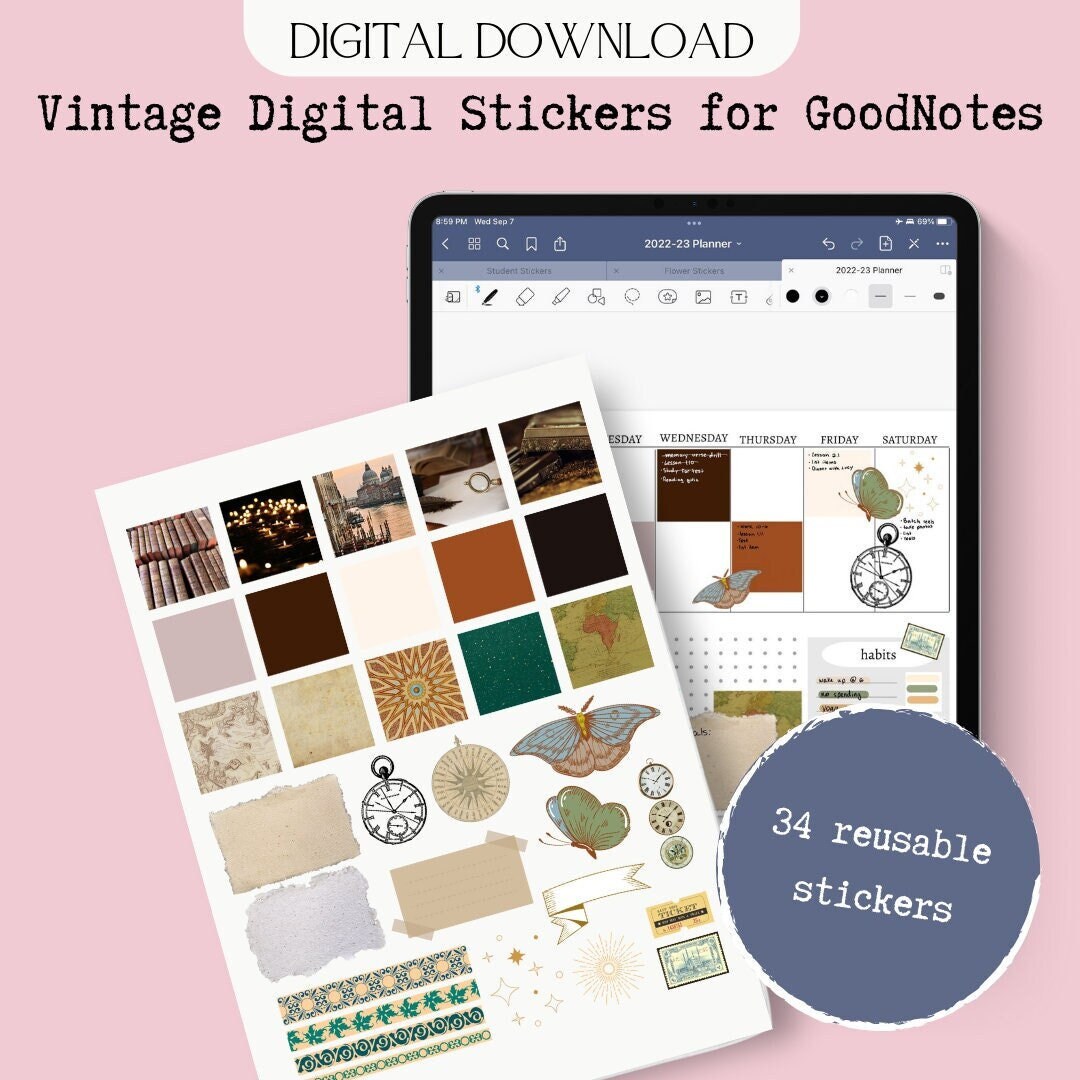 Vintage Digital Sticker Book for Goodnotes - Printable and Digital ...