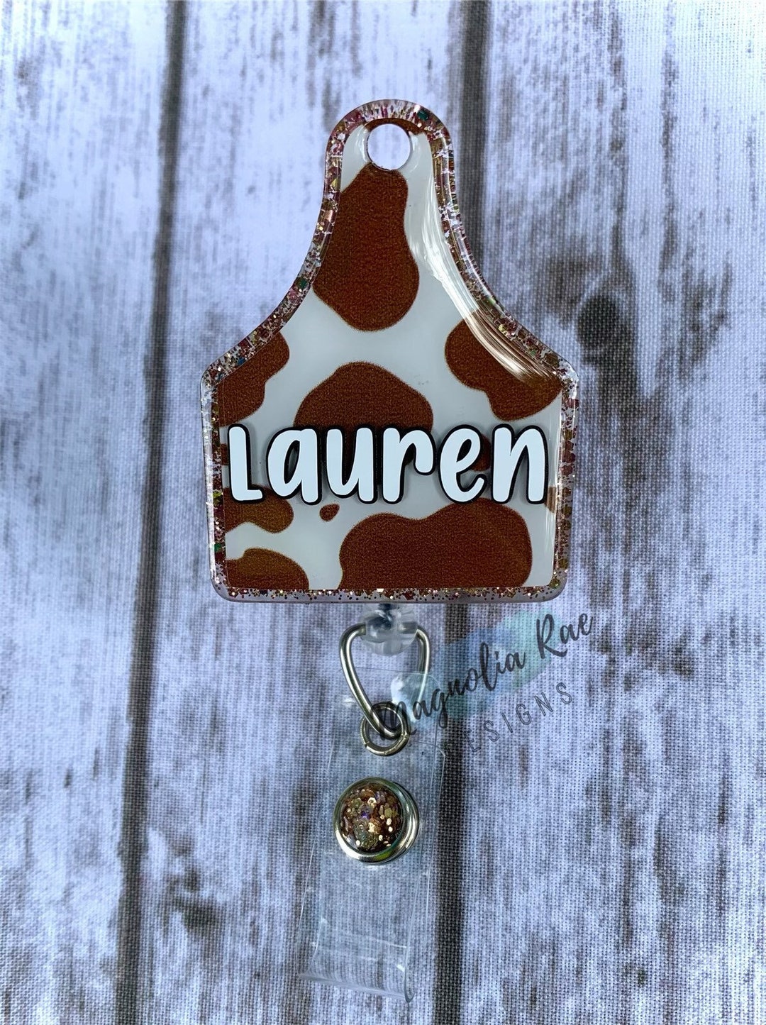 Customized Cattle Tag Name Badge Reel - Cute Medical Nurse Monogram ...