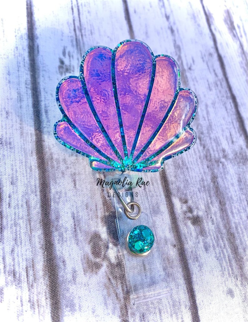 Holographic Mermaid Seashell Badge Reel Summer Nurse Badge | Etsy
