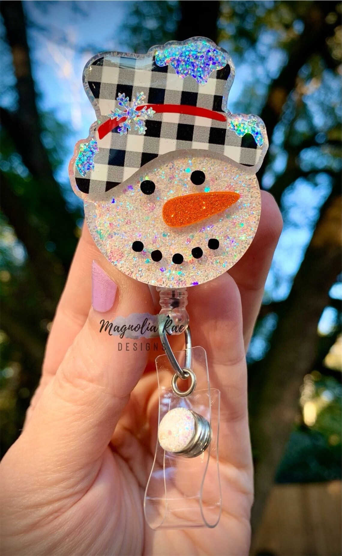 Cute Snowman Face Badge Reel - Christmas Nurse Retractable ID Name ...