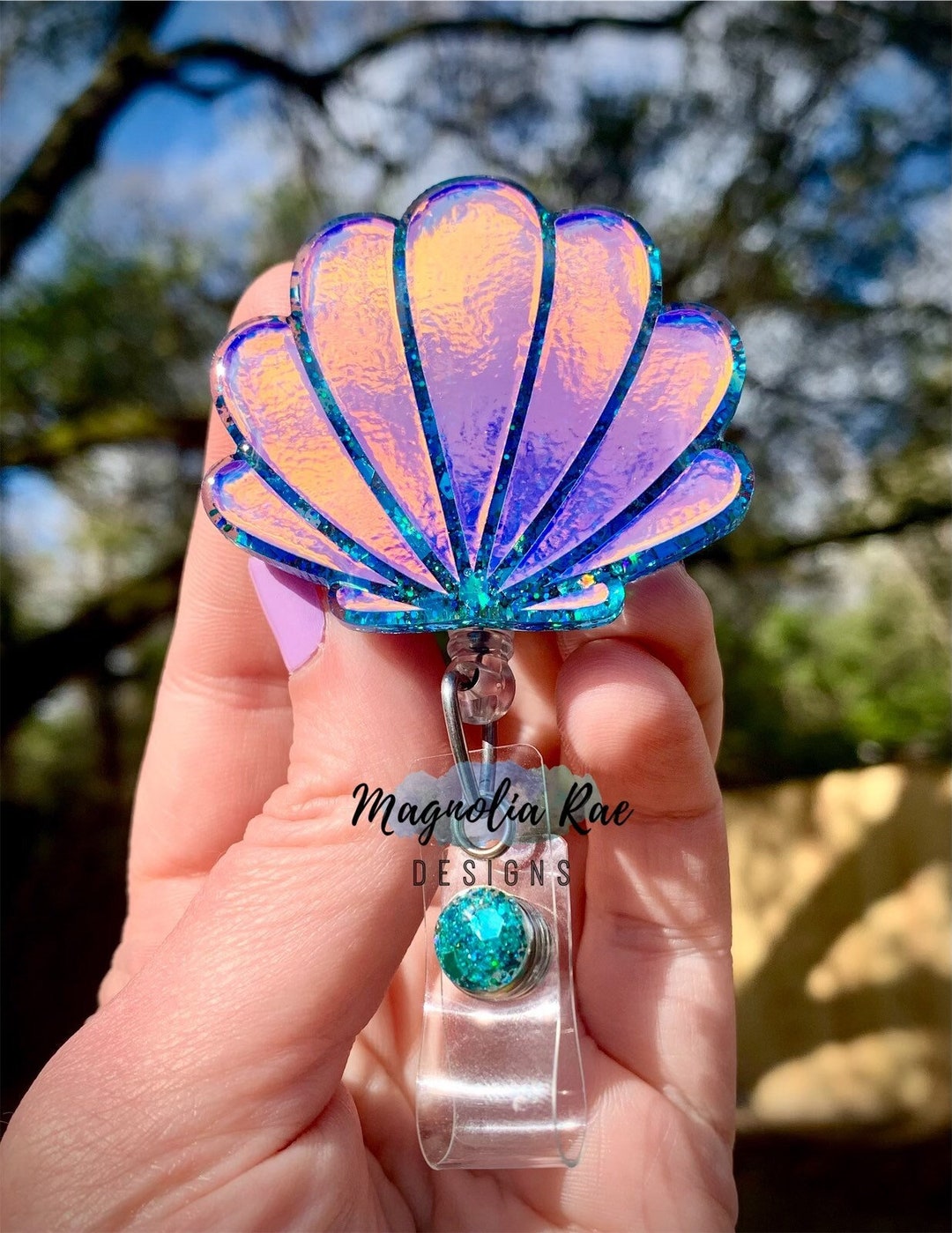 Holographic Mermaid Seashell Badge Reel - Summer Nurse Badge Holder ...