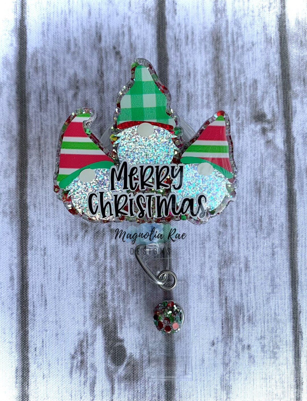Merry Christmas Gnome Badge Reel - Holiday Nurse Red Green Gift ID Name ...