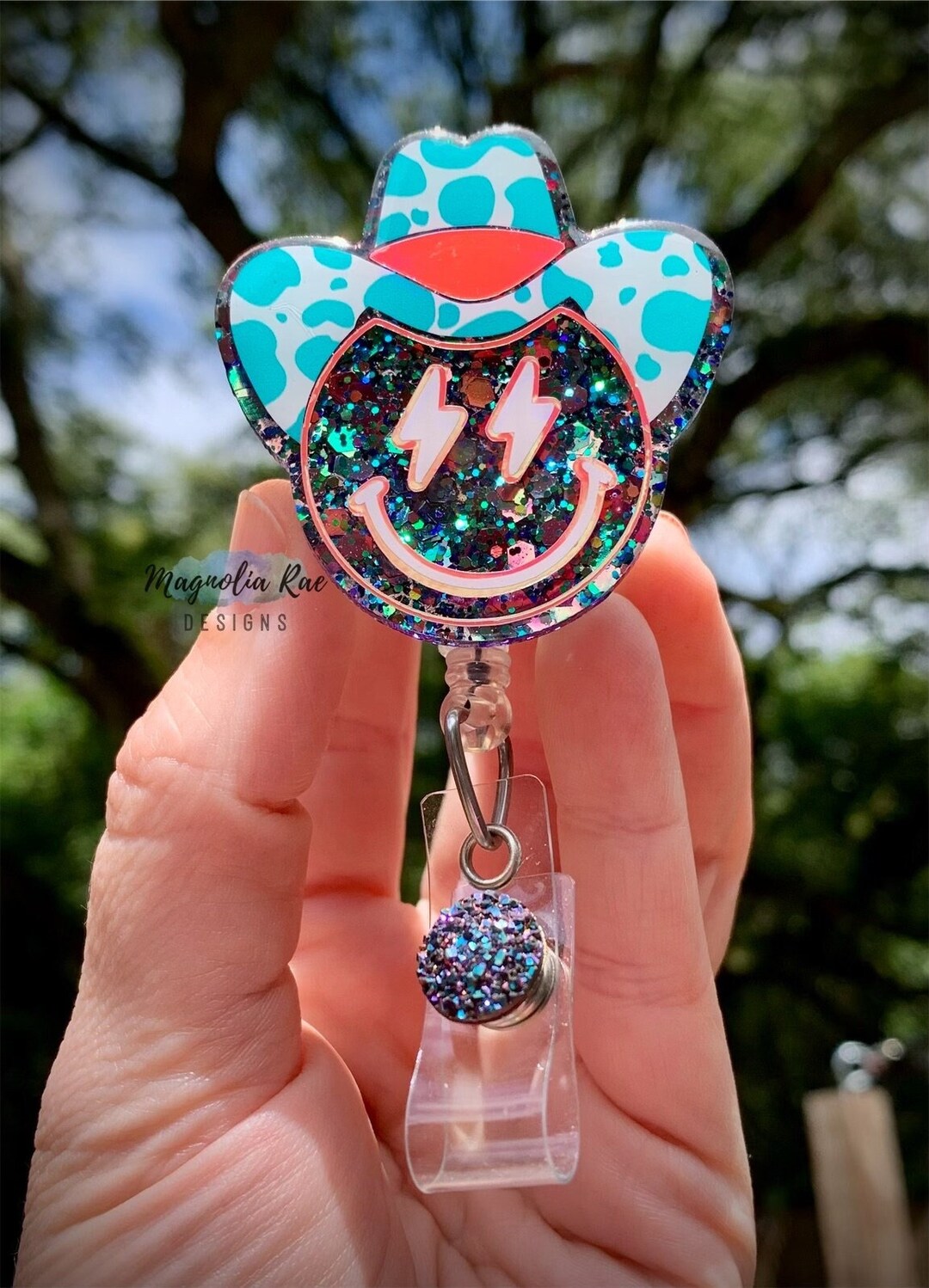 Happy Cowgirl Badge Reel Cute Cowboy Nurse ID Name Holder Medical Tech ...