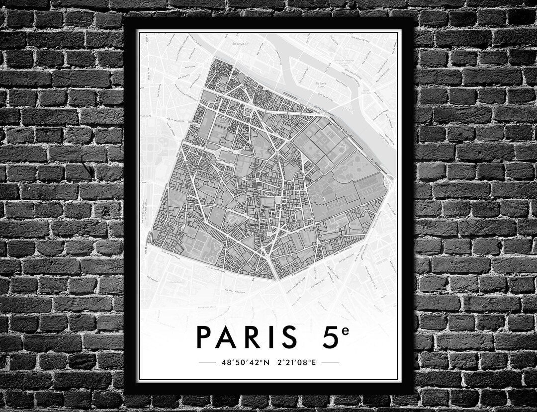 Affiche Paris 5ème Arrondissement | Décoration Murale Plan de Ville ...