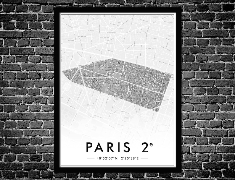 Poster Paris 2nd Arrondissement Wall Decoration City Plan Original ...