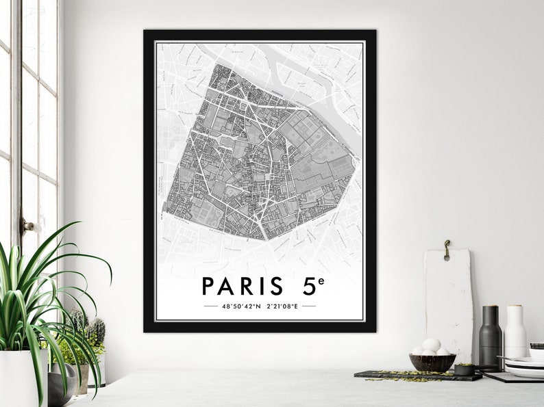 Affiche Paris 5ème Arrondissement | Décoration Murale Plan de Ville ...