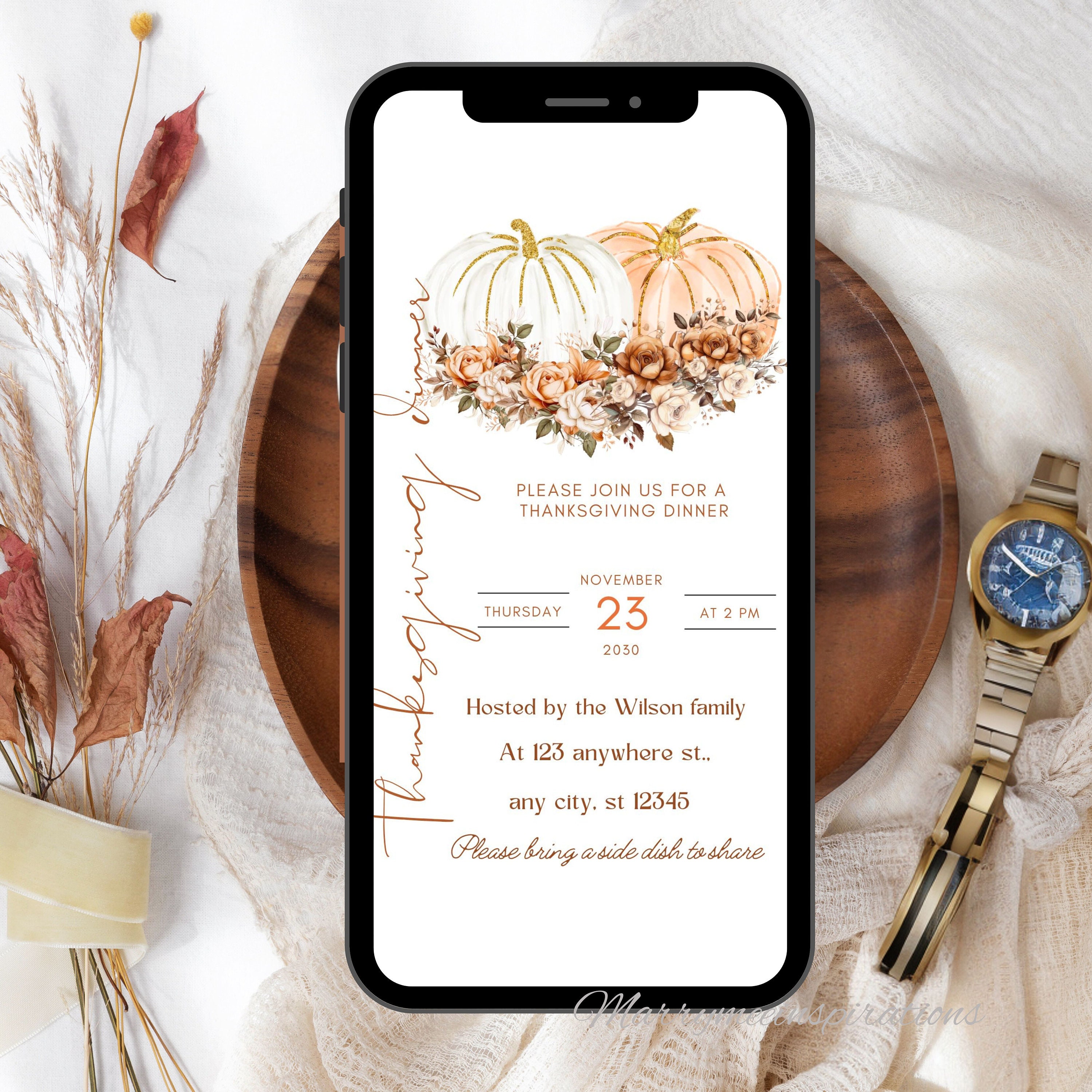 Thanksgiving Dinner Invitation, Let's Give Thanks Invitation Template ...