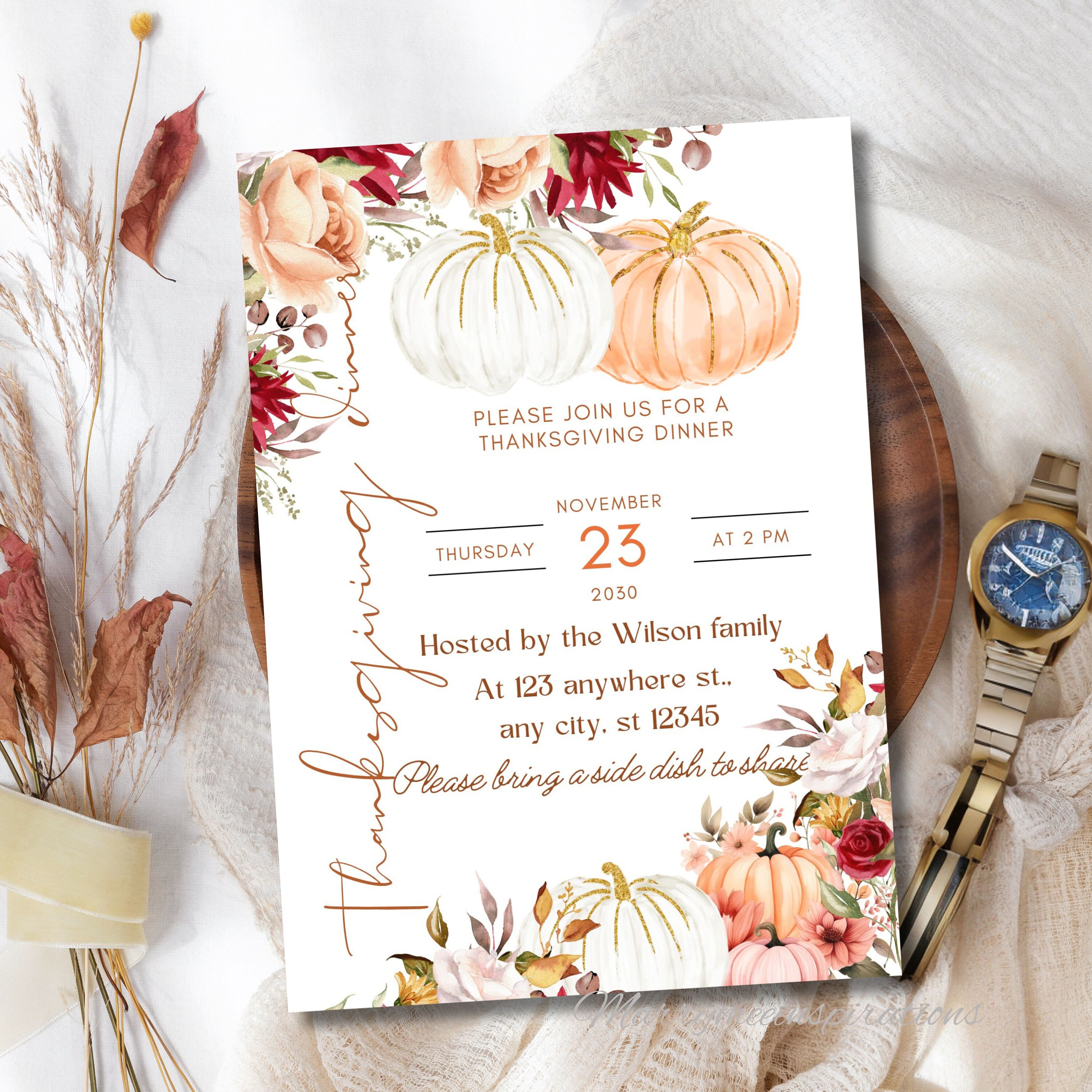 Thanksgiving Dinner Invitation, Let's Give Thanks Invitation Template ...