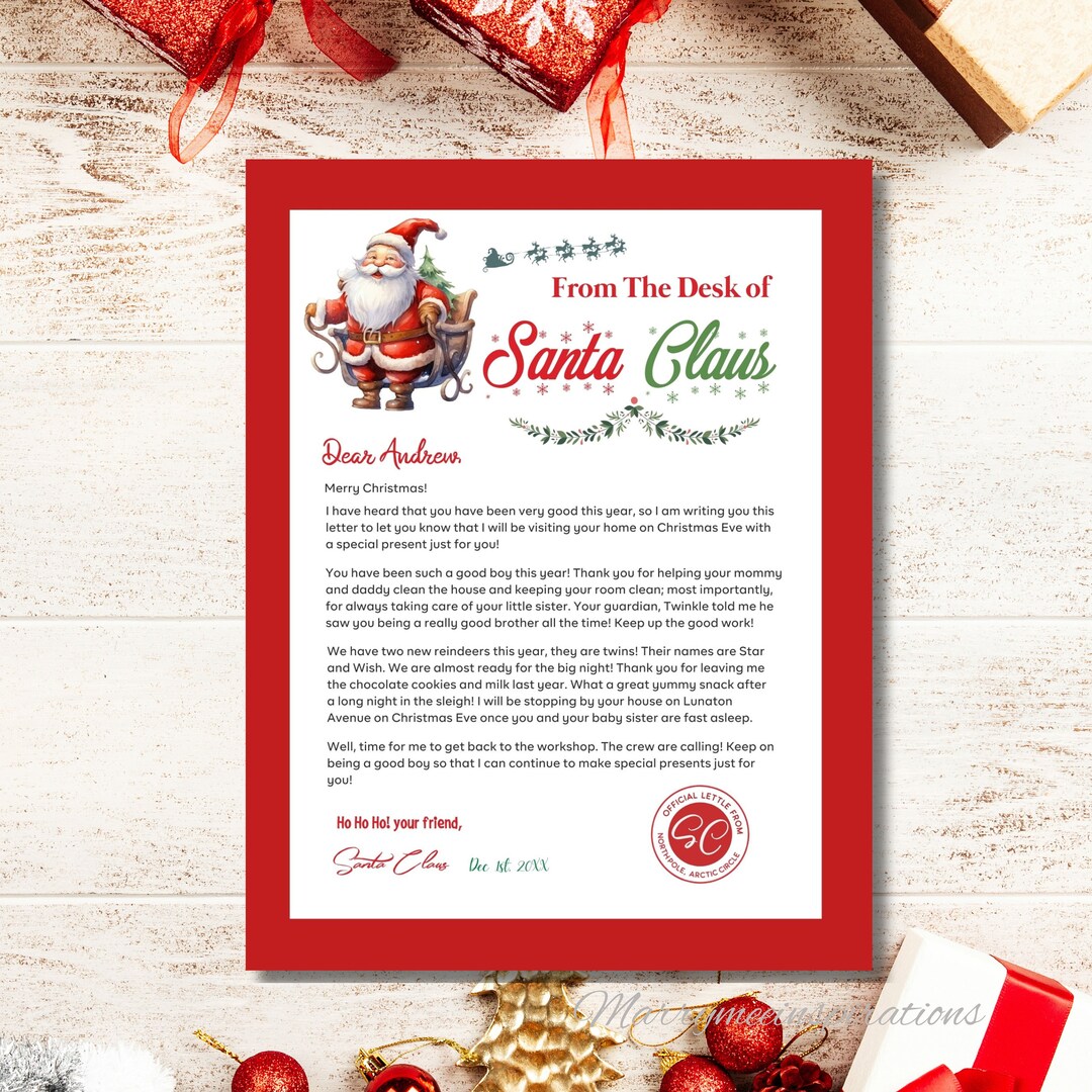Letter From Santa Template, Christmas Santa Letter, Editable Santa ...