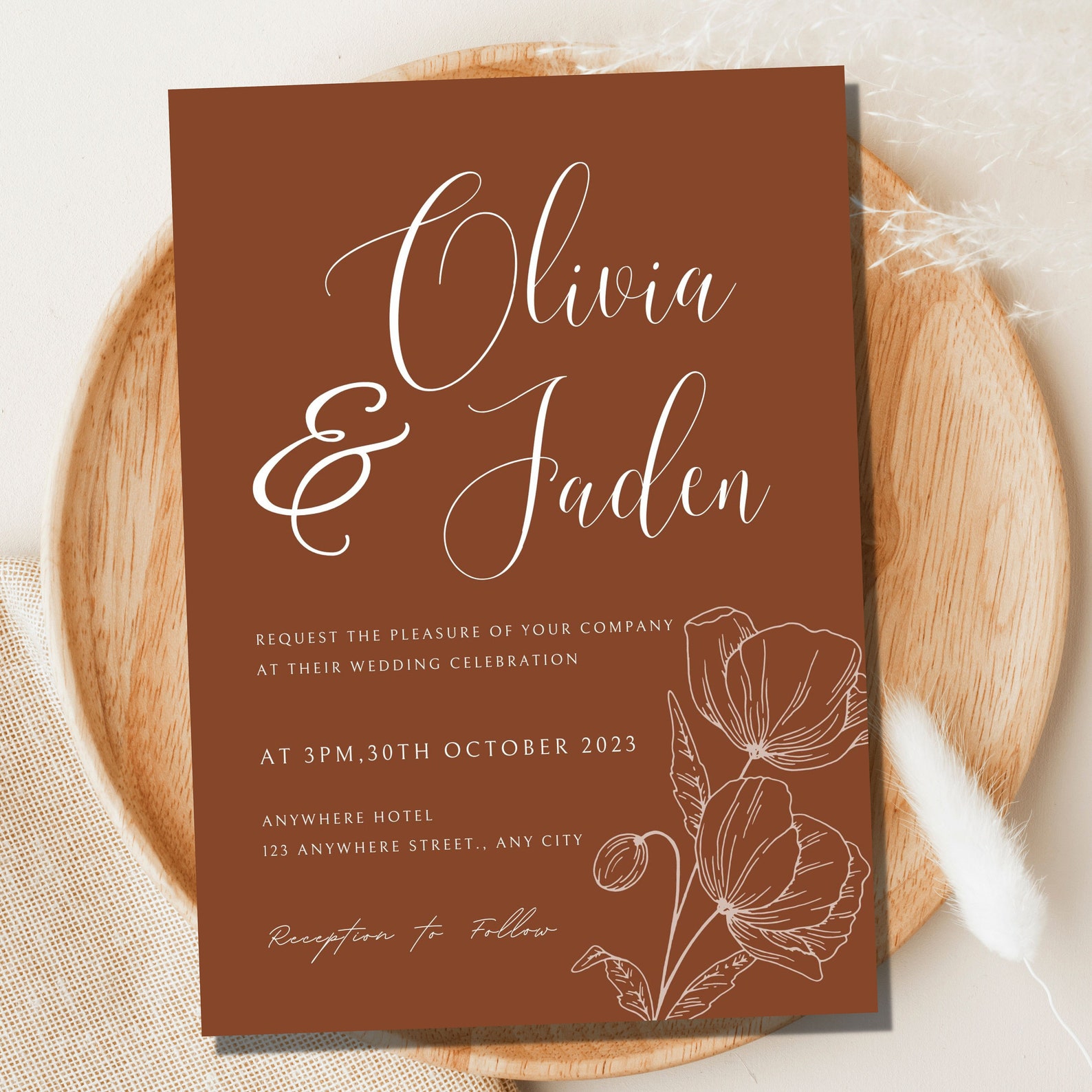 Terracotta Wedding Invitation Template Minimalist Burnt Orange Wedding ...