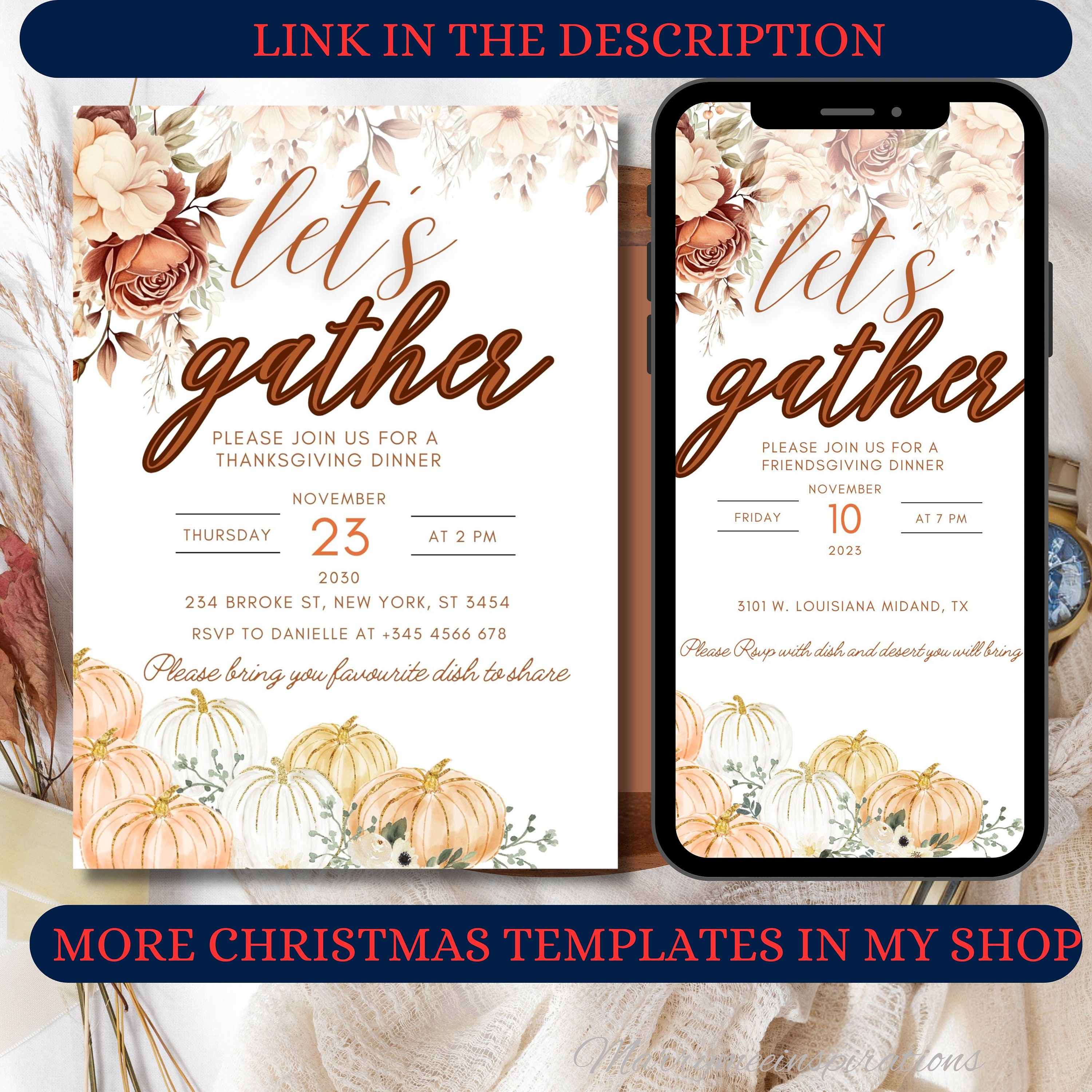 Thanksgiving Dinner Invitation, Let's Give Thanks Invitation Template ...