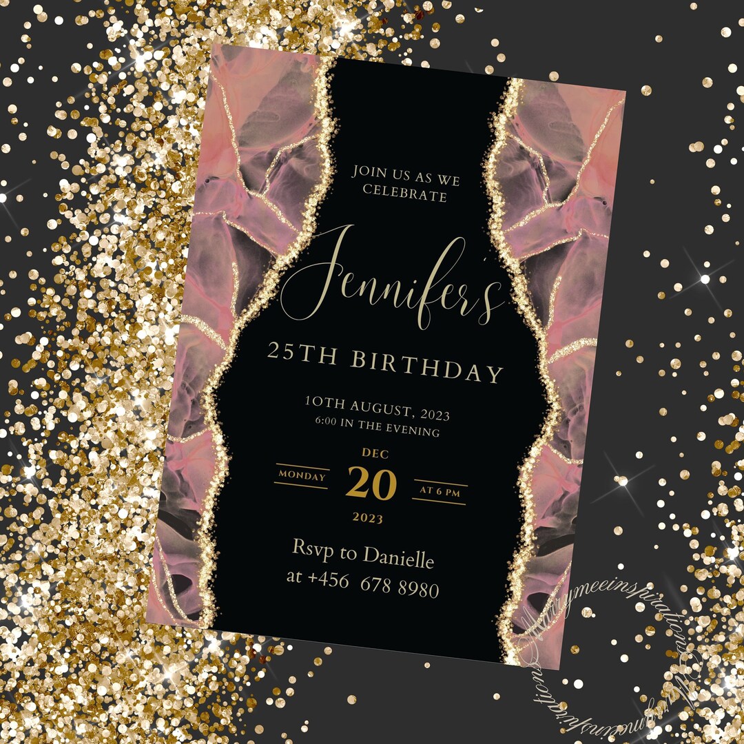 All Black Party Invitation, All Black Affair Invitation, Agate Birthday ...