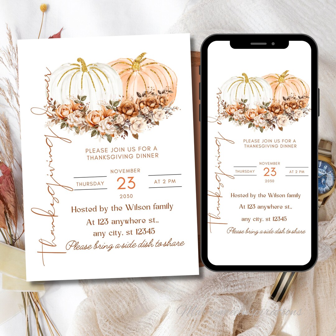 Thanksgiving Dinner Invitation, Let's Give Thanks Invitation Template ...